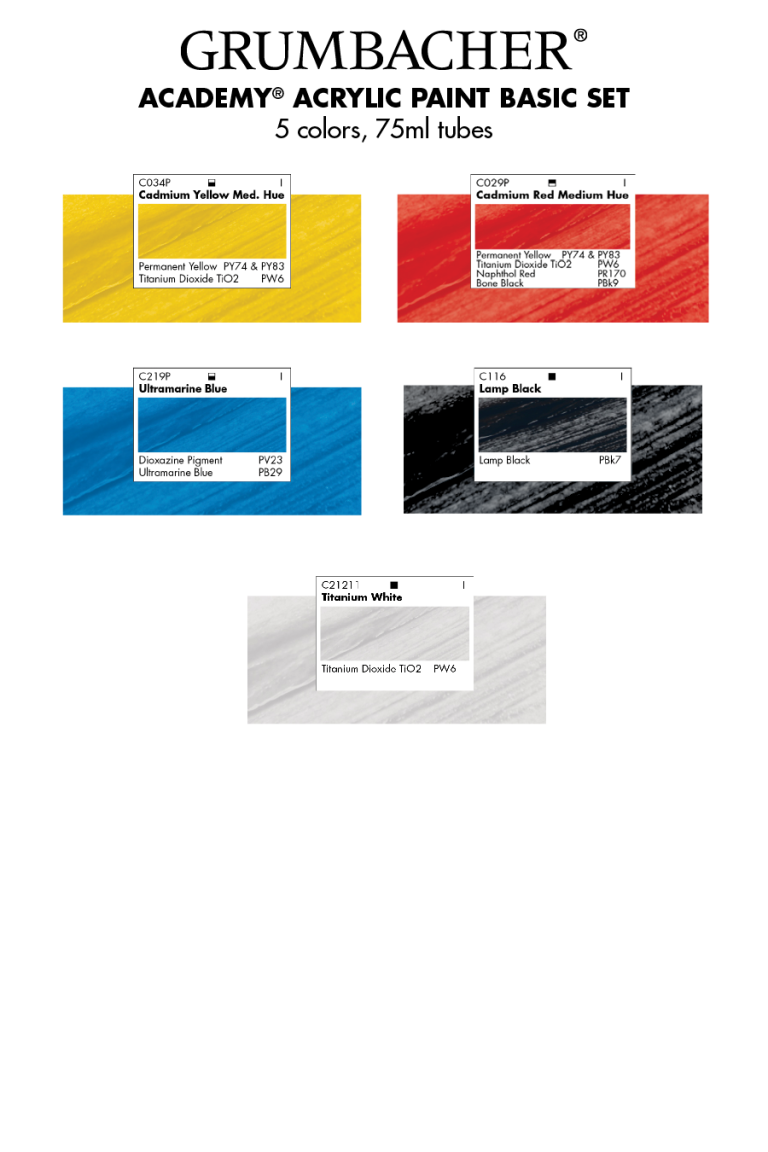 Grumbacher® Academy® Acrylic 5 Color Basic Set, 75ml. - Grumbacher Art